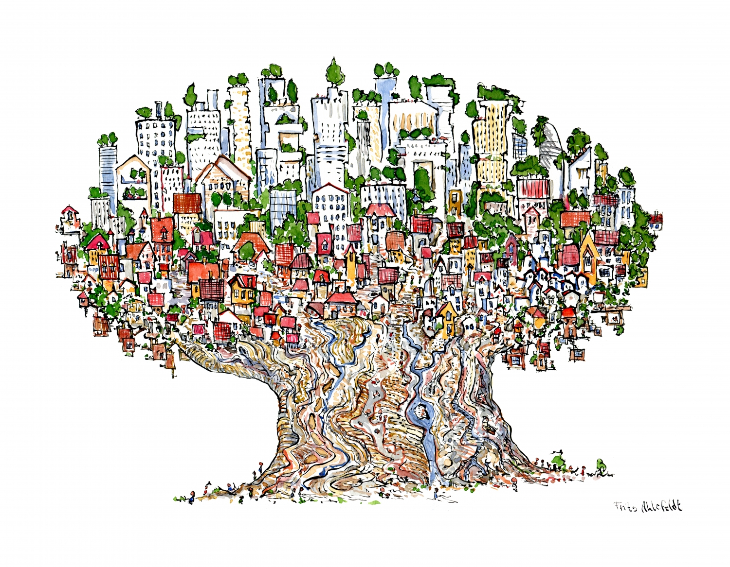 Tree City Drawing | HikingArtist.com by Frits Ahlefeldt